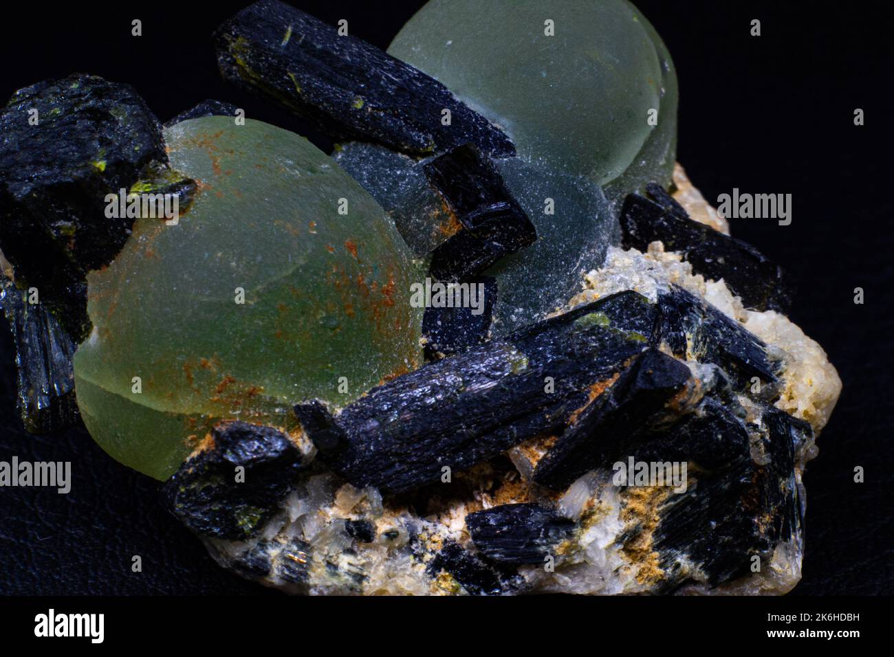 Chunk of real green prehnite spheres and dark green almost black ...