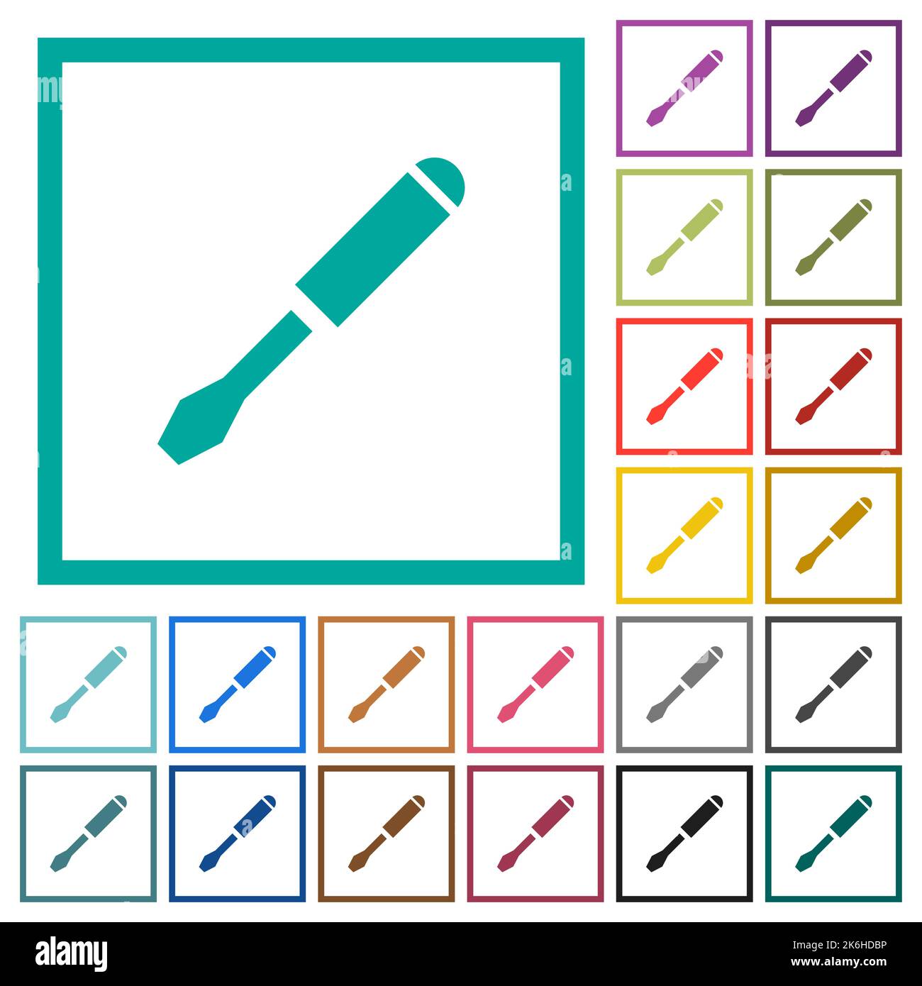 Single screwdriver flat color icons with quadrant frames on white ...
