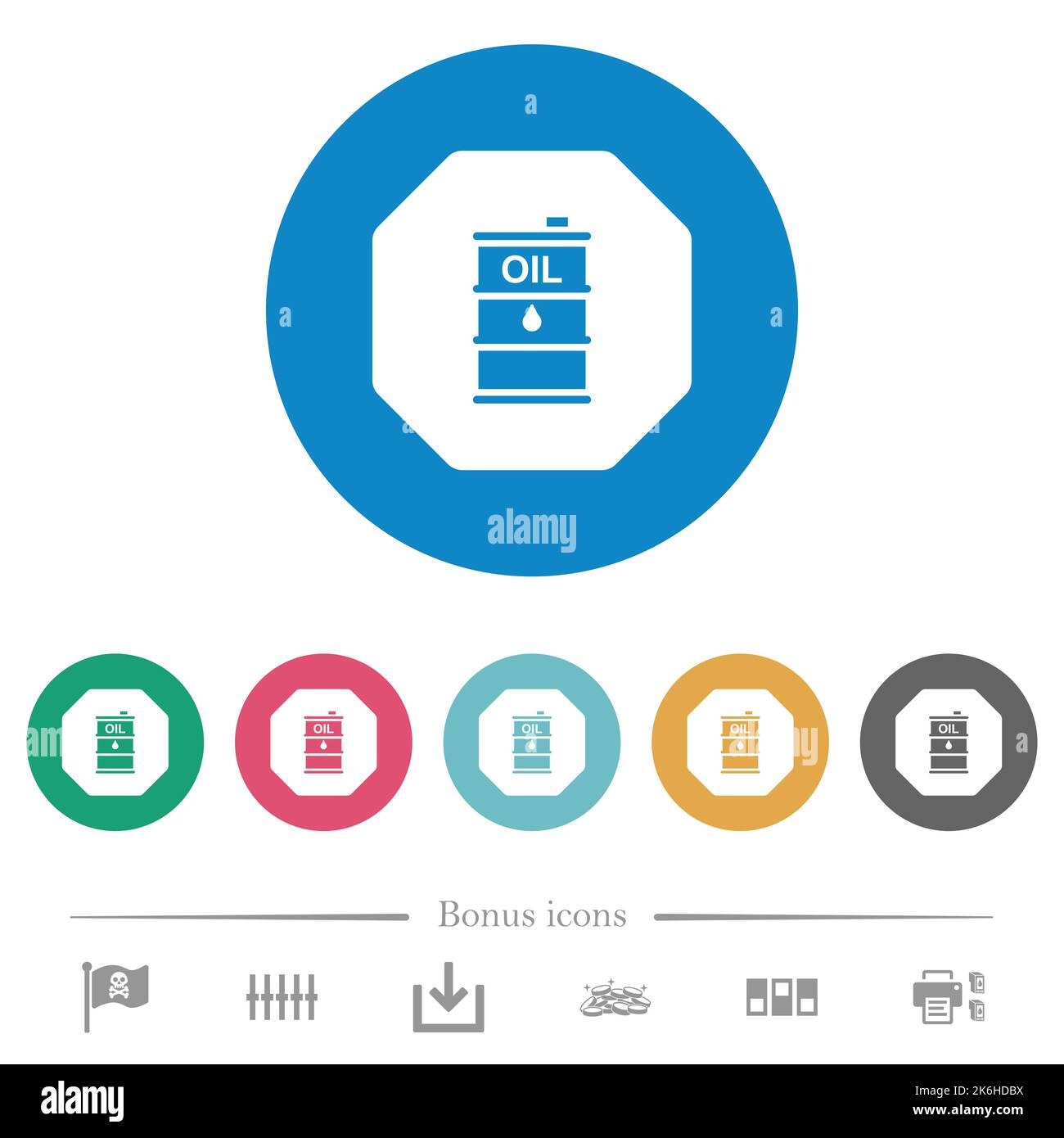 Octagon shaped crude oil sanction sign solid flat white icons on round ...