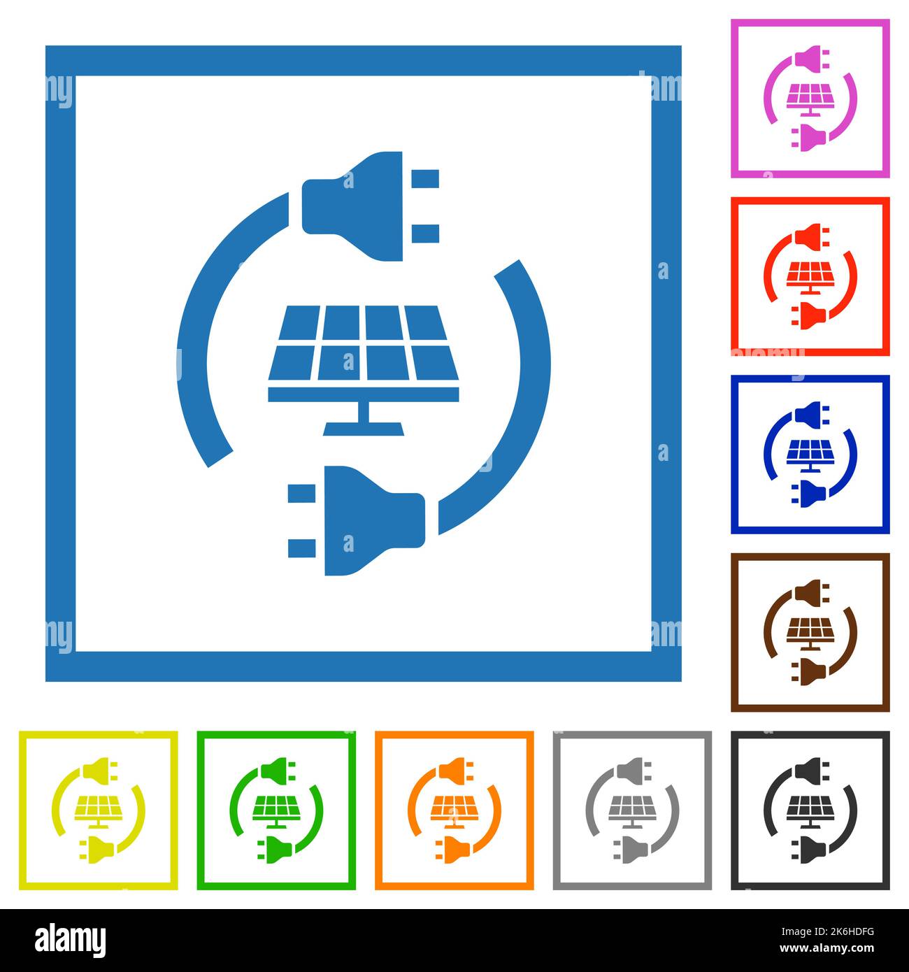Solar energy flat color icons in square frames on white background ...