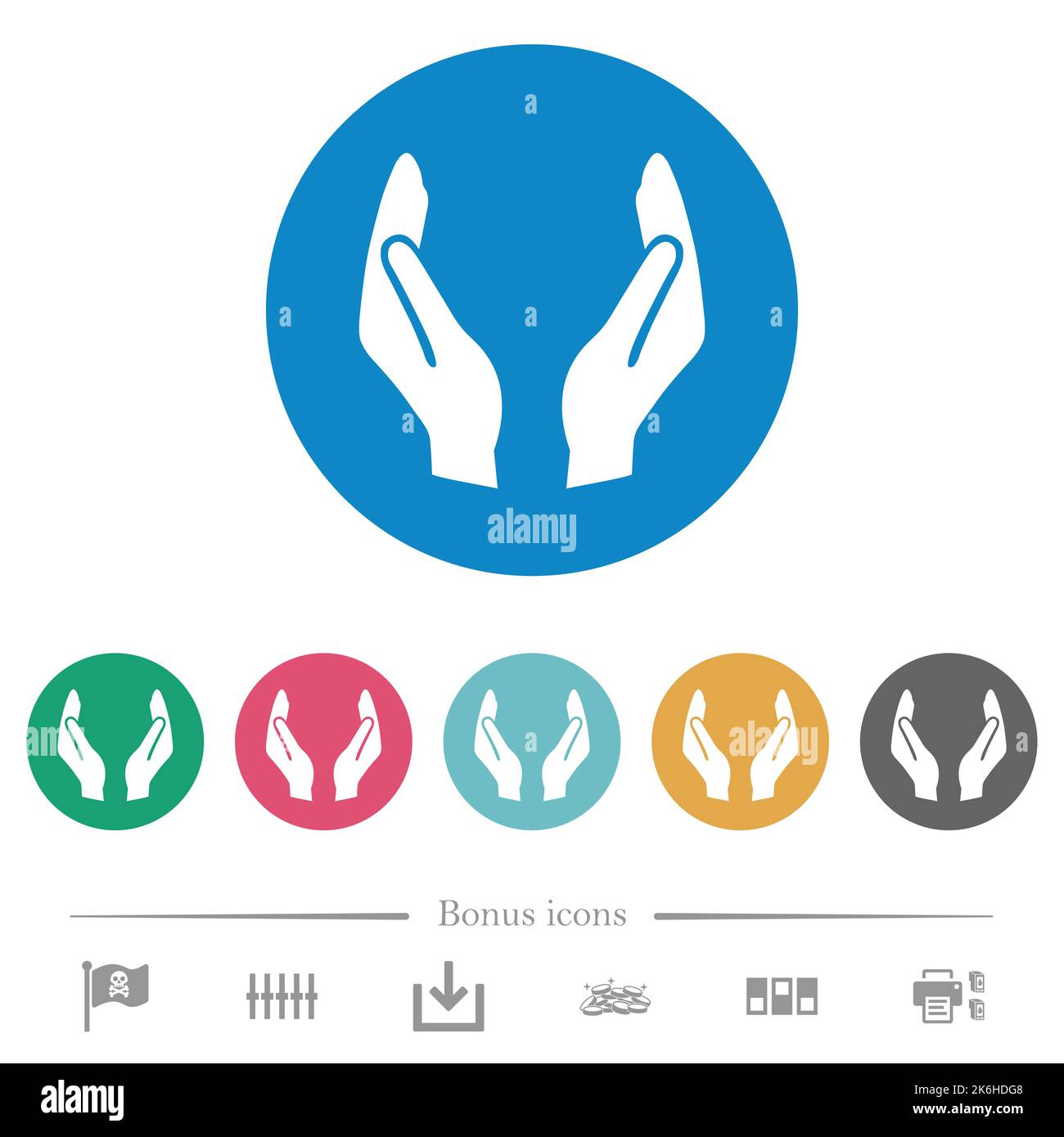 Empty protecting hands solid flat white icons on round color ...