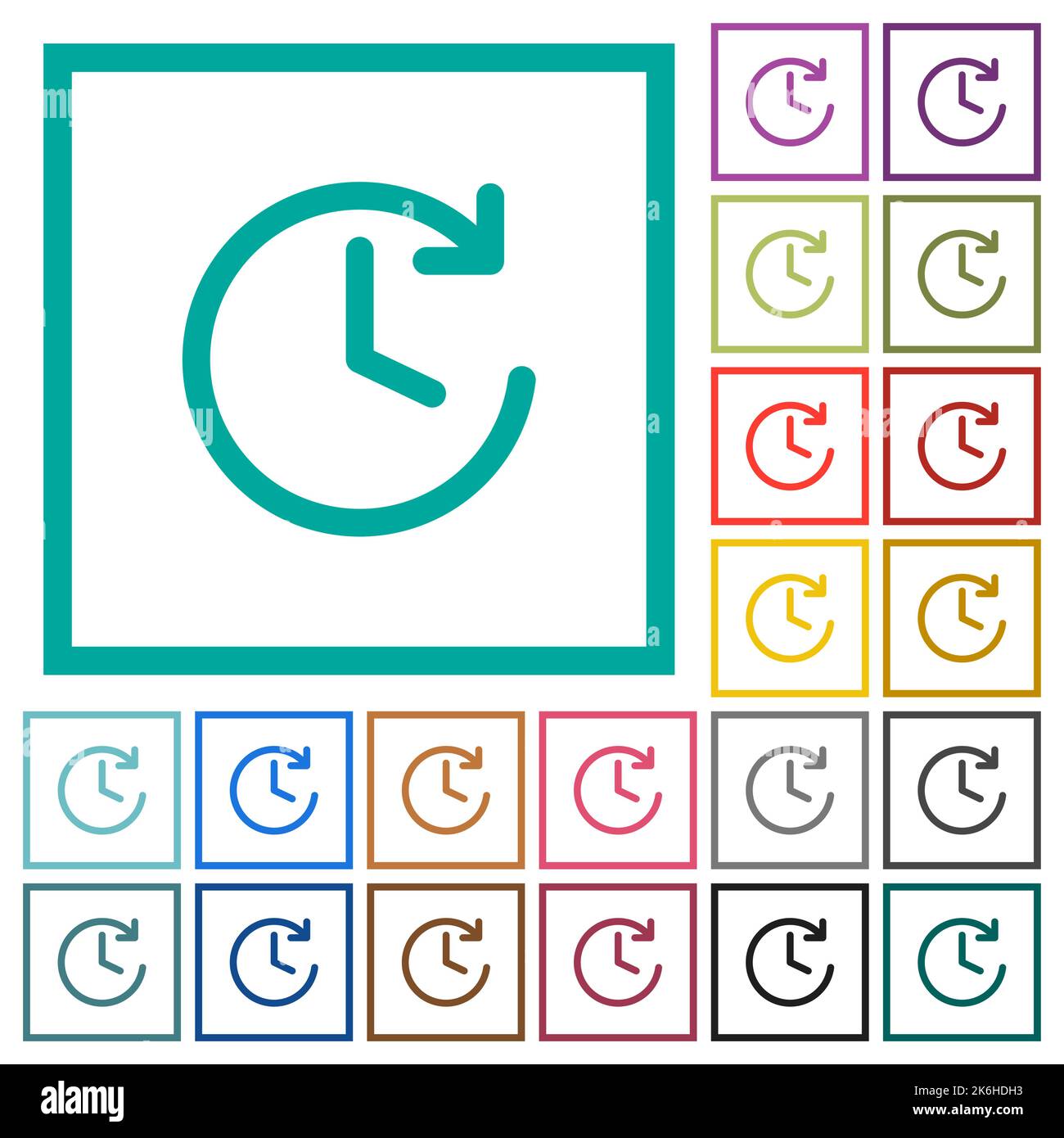 Circle shaped forward arrow and clock flat color icons with quadrant ...