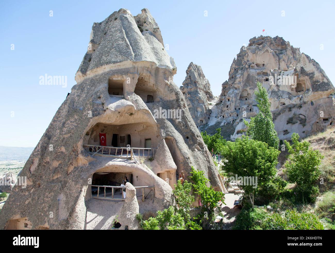 The view of Uchisar fortress carved inside Cappadocia eroded rock ...
