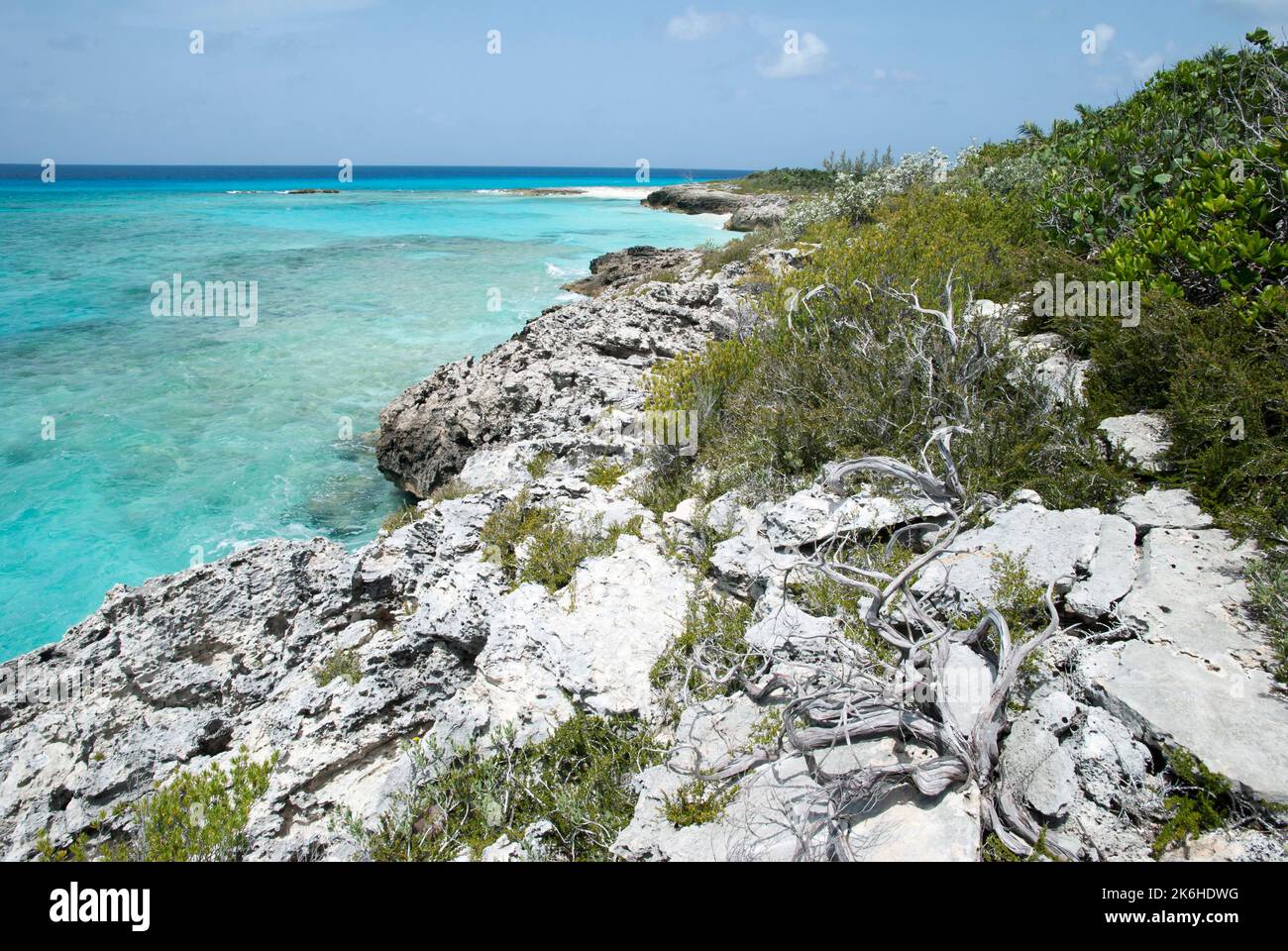 The scenic view of turquoise color Caribbean Sea and rocky coastline ...