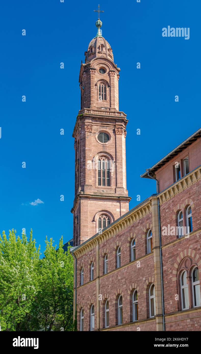 Side view of the Jesuit Church in Heidelberg old town.. Baden ...