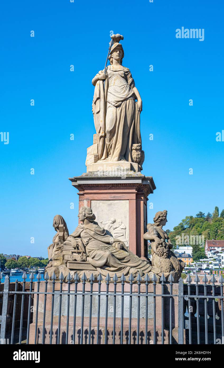 The sculpture of the goddess of wisdom Athena on the old bridges in ...