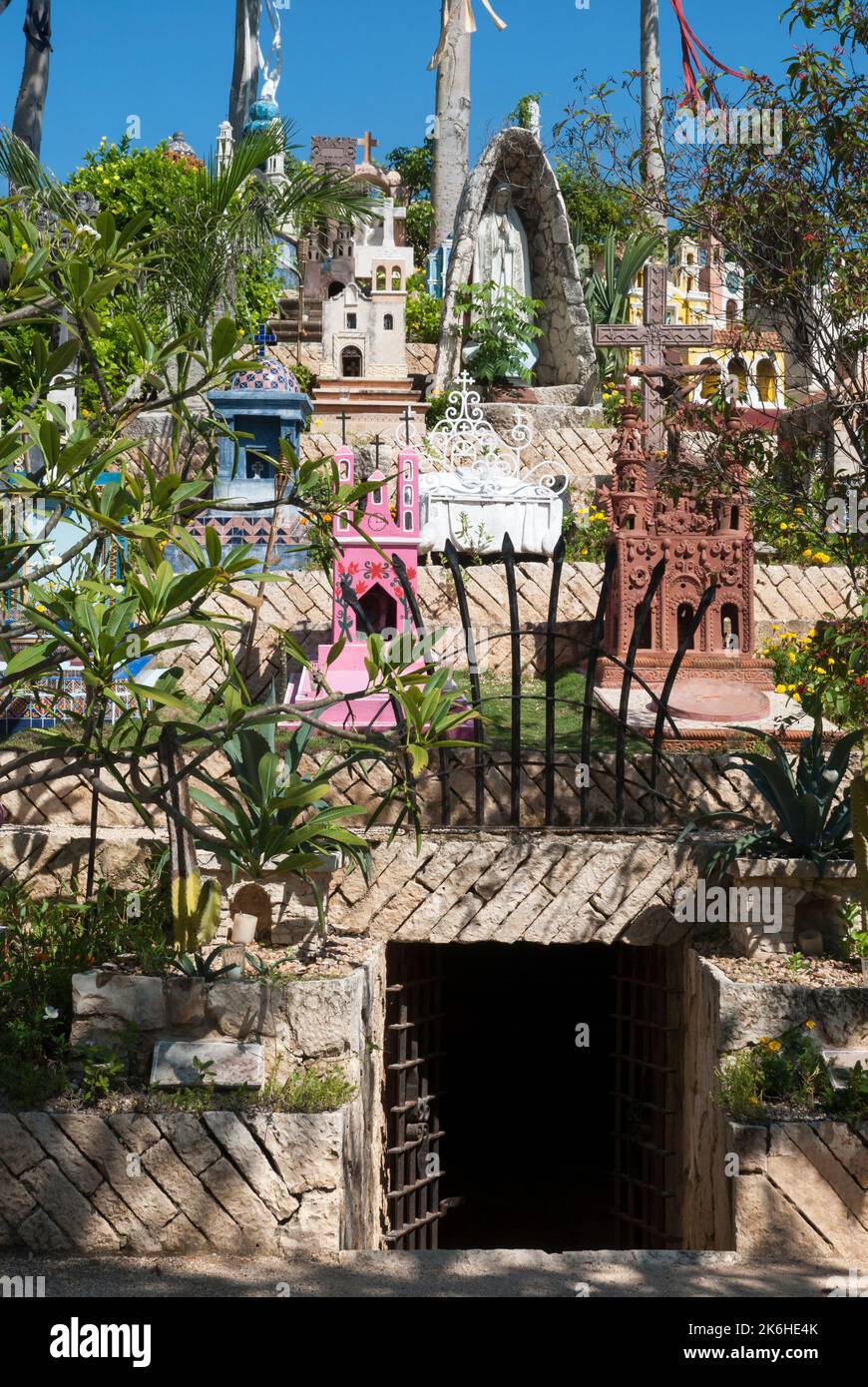 Colorful cemetery tombstones with an entrance to the underground in ...