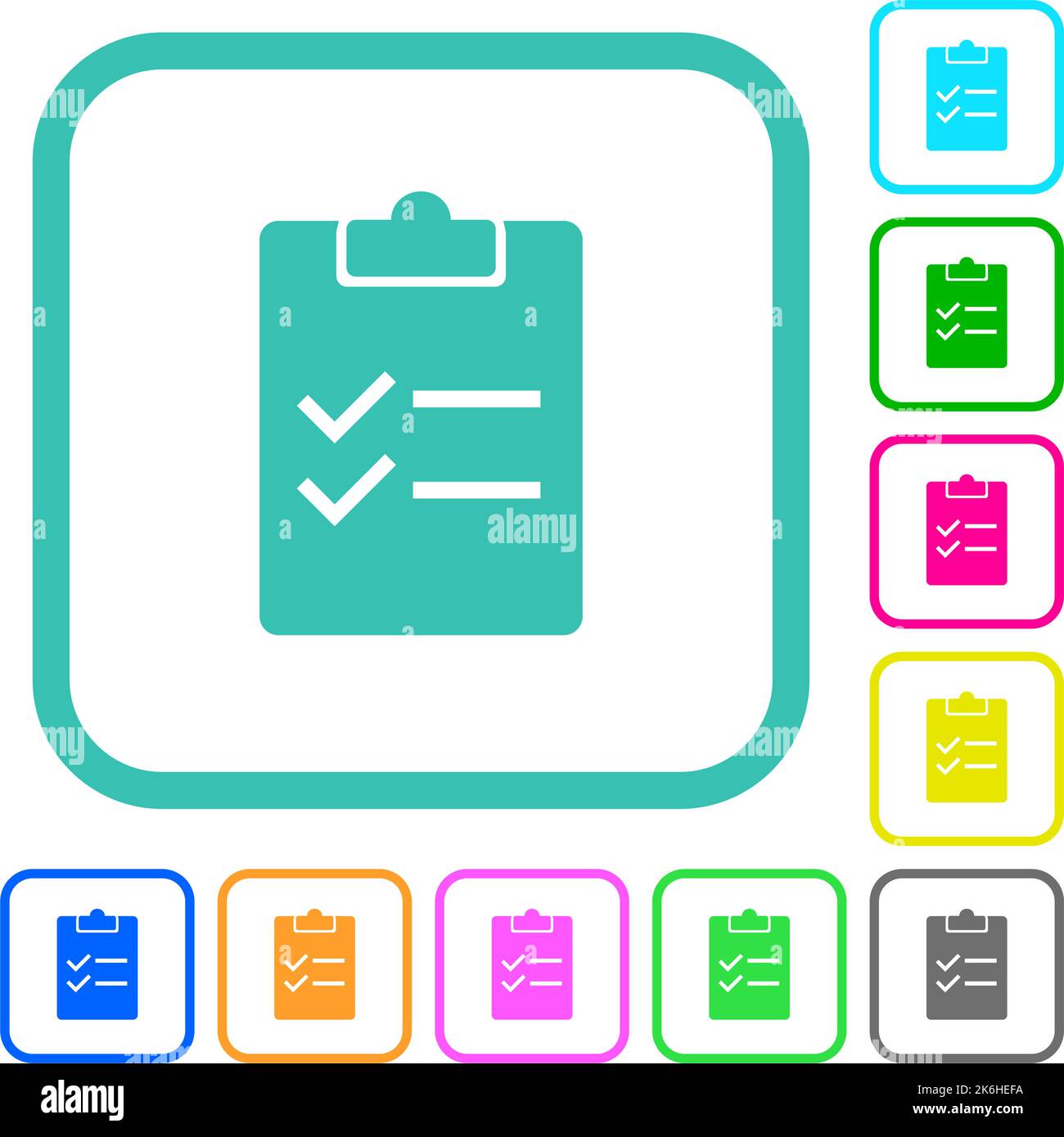 Checklist solid vivid colored flat icons in curved borders on white ...