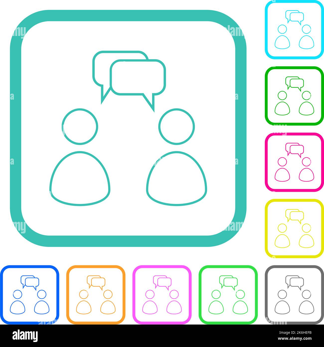 Two talking persons with rounded square bubbles outline vivid colored ...