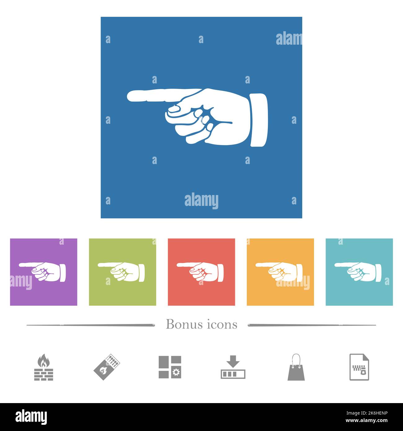Left pointing hand solid drawing flat white icons in square backgrounds ...