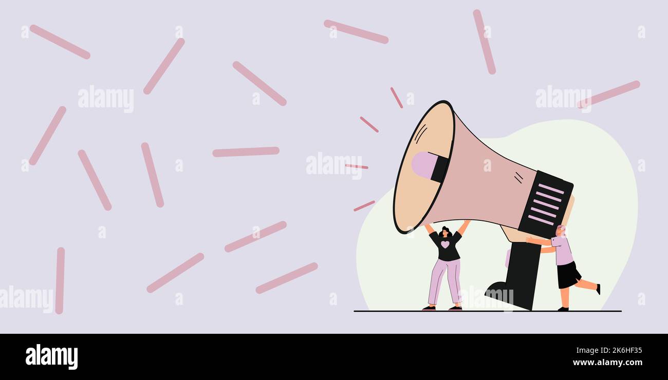 Group Of People Drawing Holding Their Megaphones Talking And Sharing ...