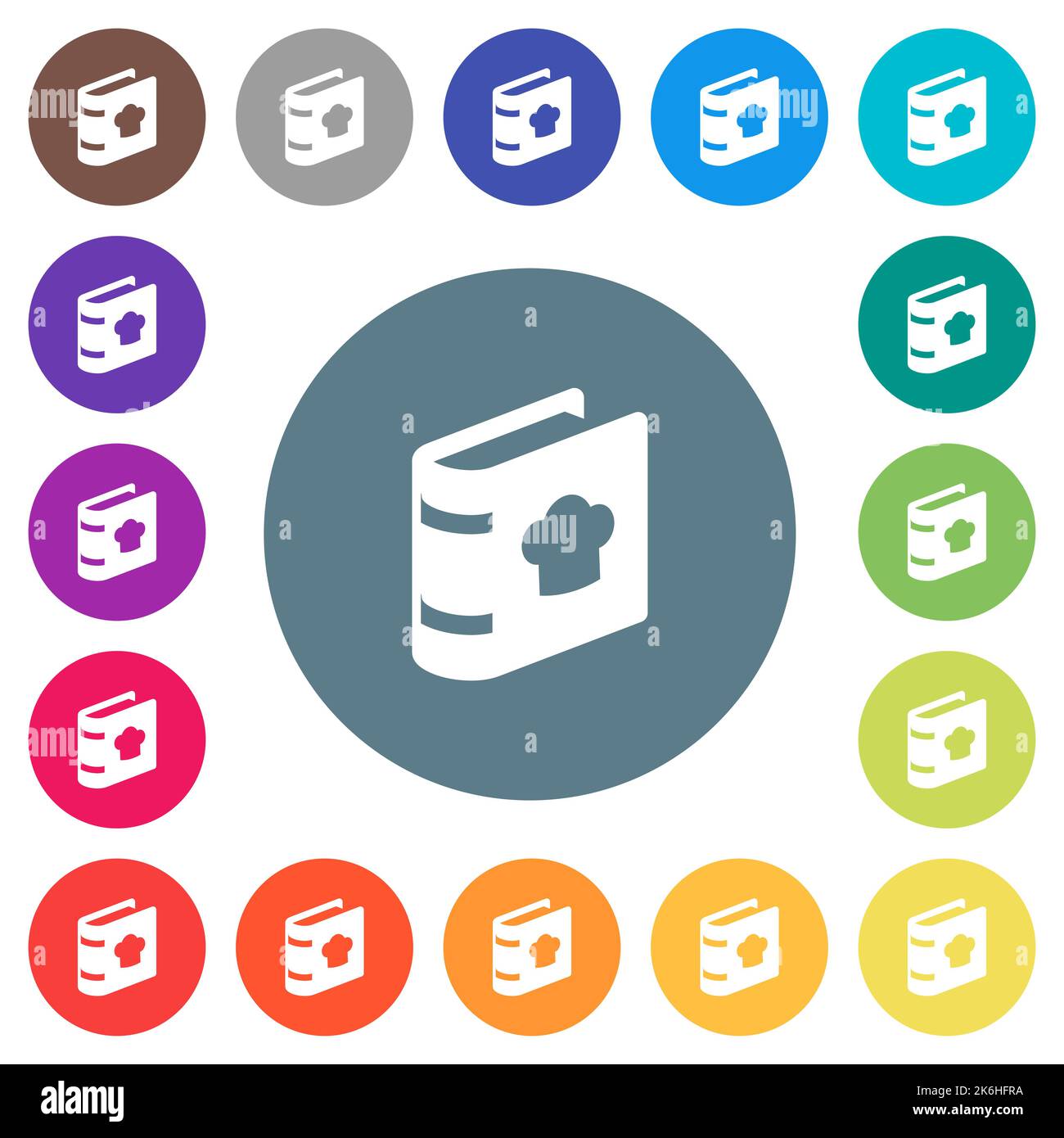 Cookbook With Chef Hat Flat White Icons On Round Color Backgrounds 17 Background Color