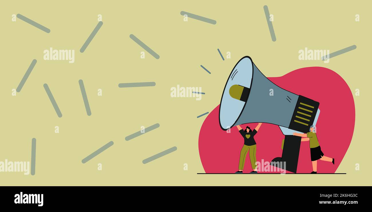 Group Of People Drawing Holding Their Megaphones Talking And Sharing ...