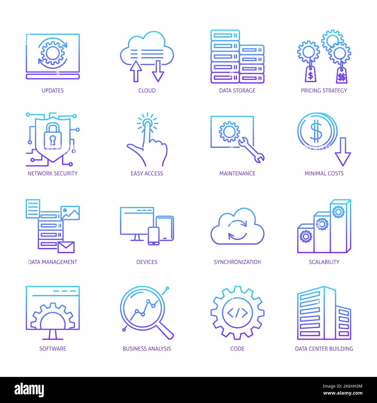 Computer application software icon set in colored line style. Vector ...