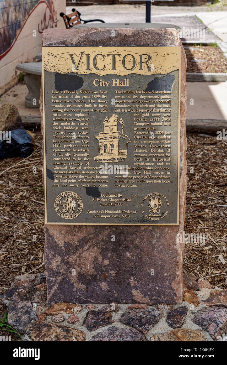 Victor, CO - July 9, 2022: This sign placed by E Clampus Vitus, a ...