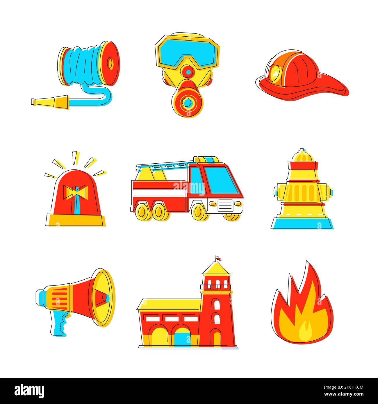 Ensuring fire safety - line design style object set Stock Vector Image ...