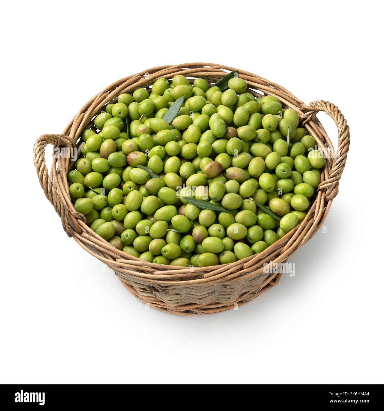Fresh raw green olives in a basket isolated on white background Stock ...