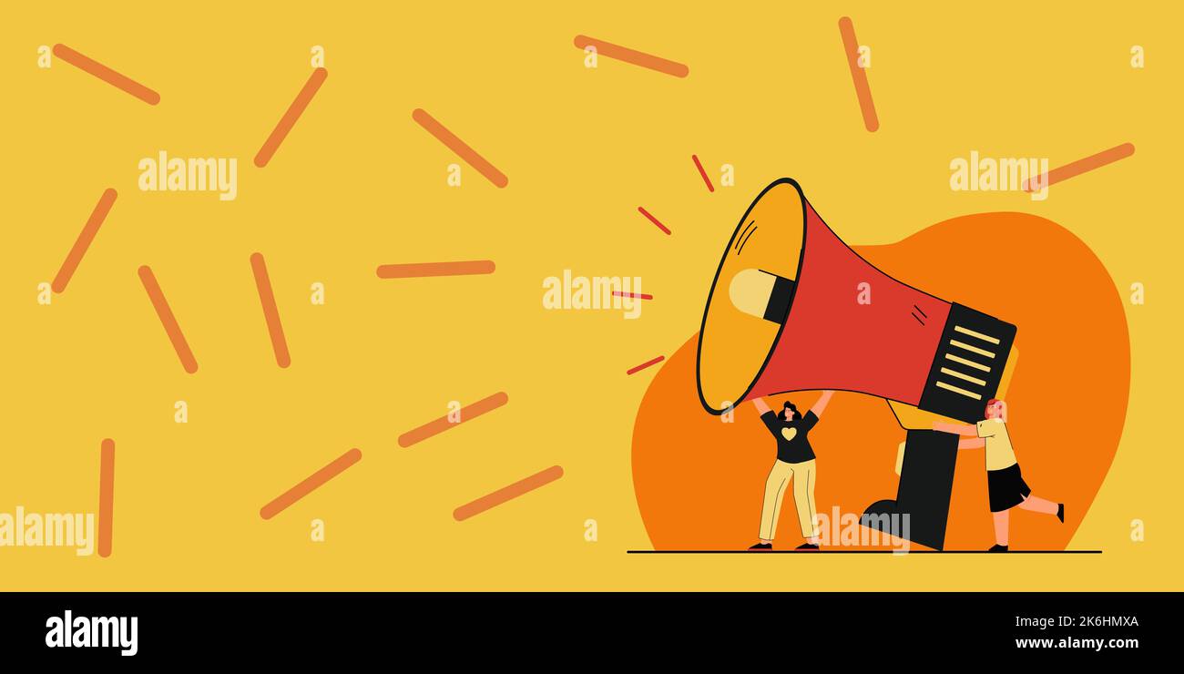 Group Of People Drawing Holding Their Megaphones Talking And Sharing ...