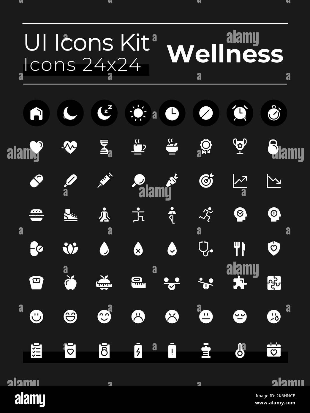 Health and wellness white glyph ui icons set for dark mode Stock Vector ...