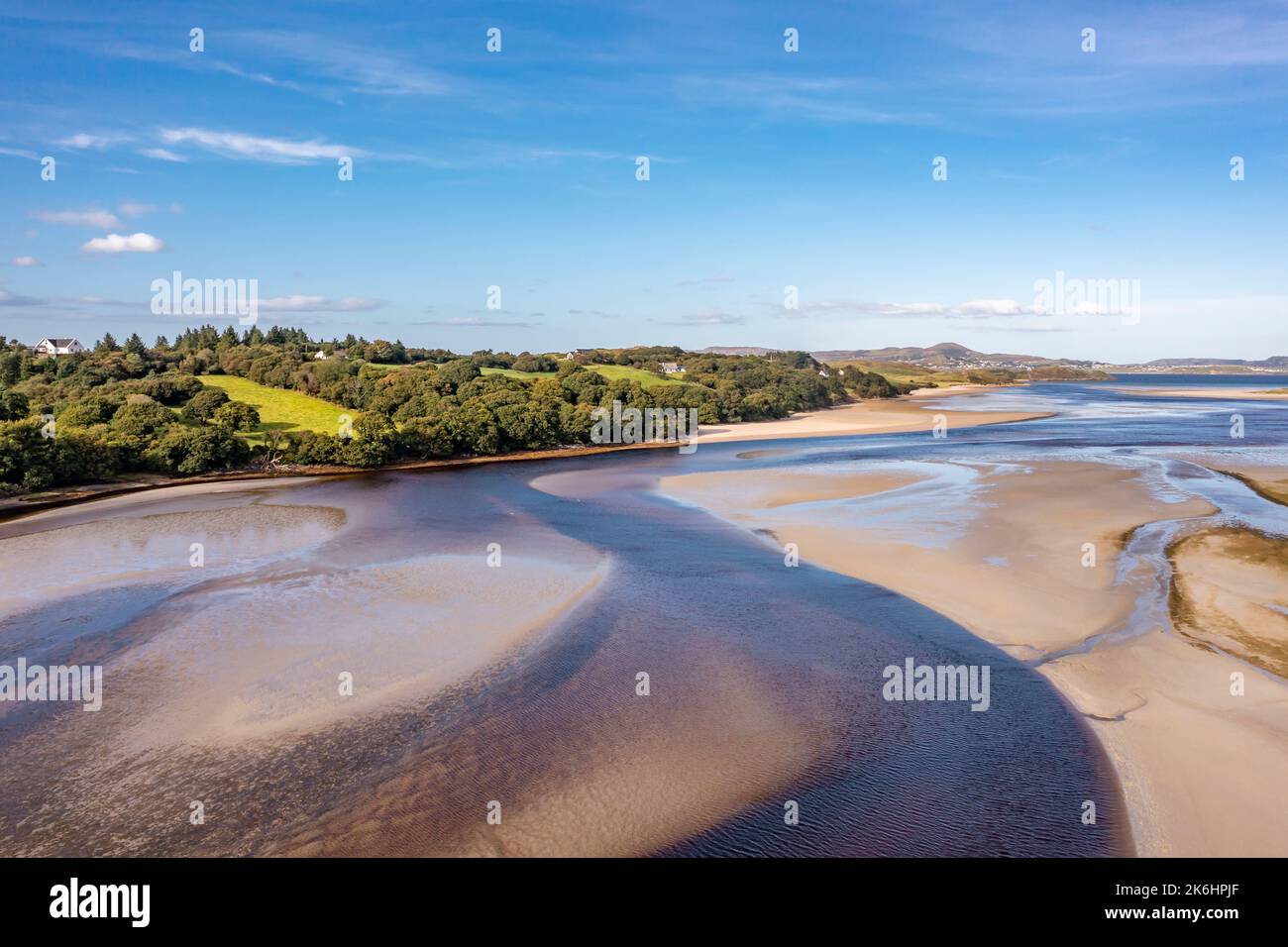 Aerial view of the Salt Marsh at Ards Forest Park in County Donegal ...
