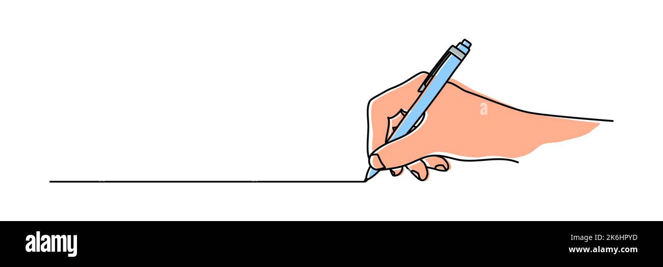 Hand holding ball pen and drawing a line. Hand drawn with thin line ...