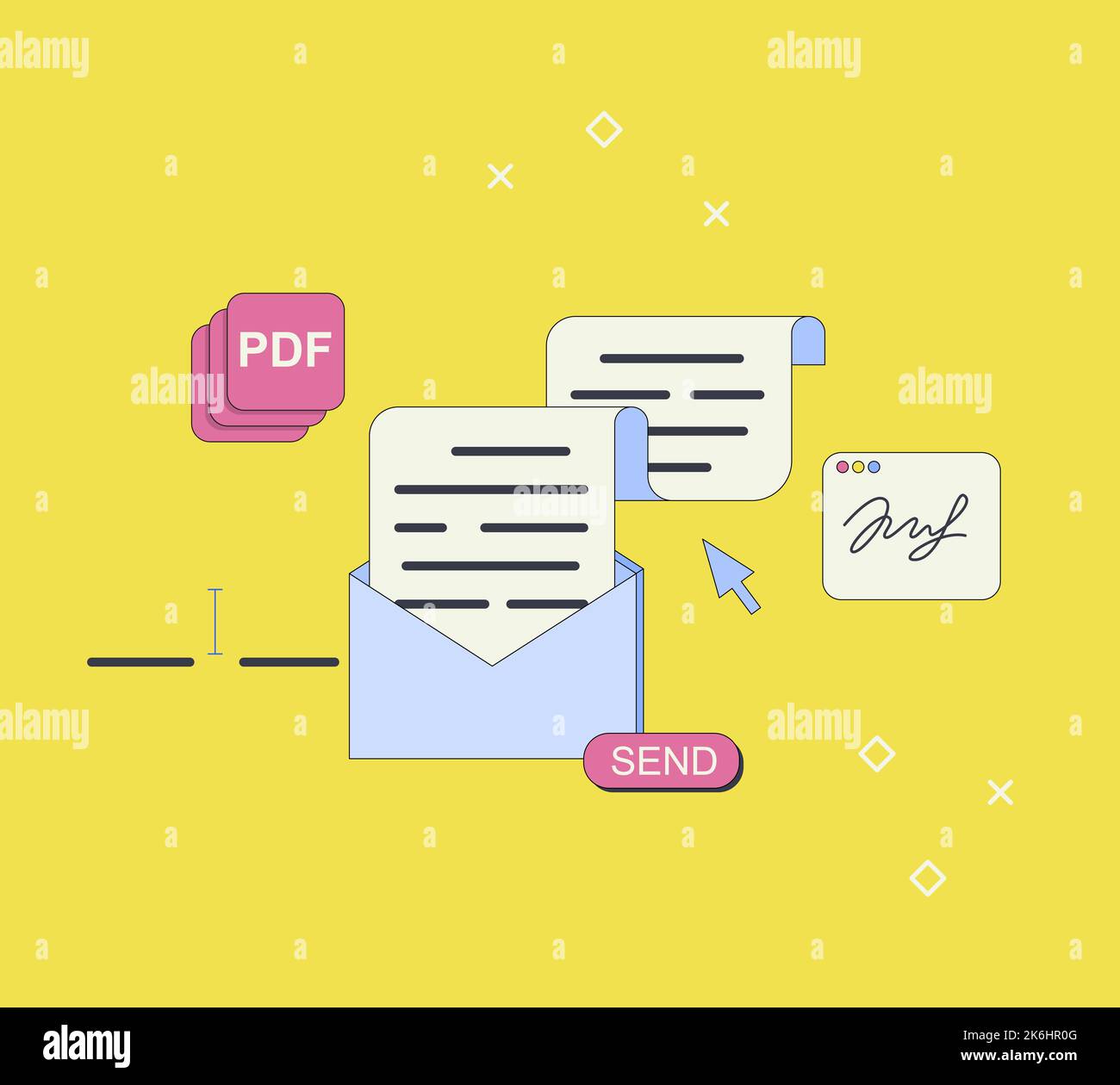 Sending document, PDF and digital sign. Envelope with a long document ...