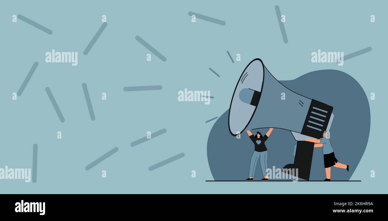 Group Of People Drawing Holding Their Megaphones Talking And Sharing ...