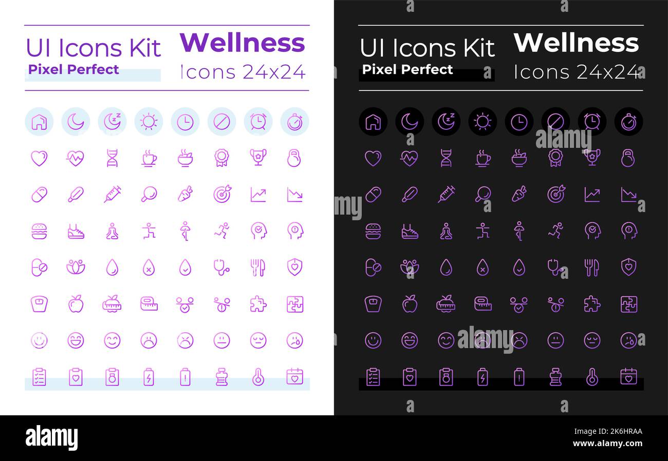 Wellness pixel perfect gradient linear ui icons set for dark, light mode Stock Vector Image ...