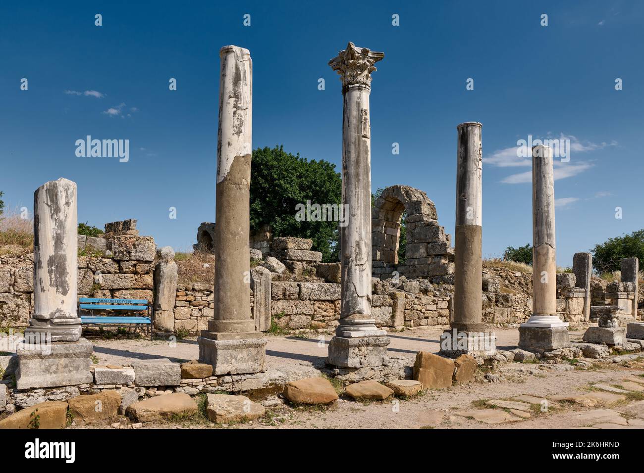 Bas-relief of Artemis in columns of collonnaded street ruins of the ...
