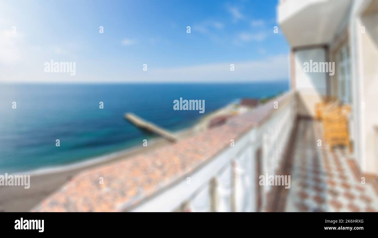 Abstract defocused sea view with clear blur sky, view from high floor ...