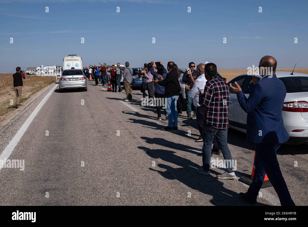 Konya, Turkey - 13 Oct 2022, Mourners chant slogans and make gestures ...