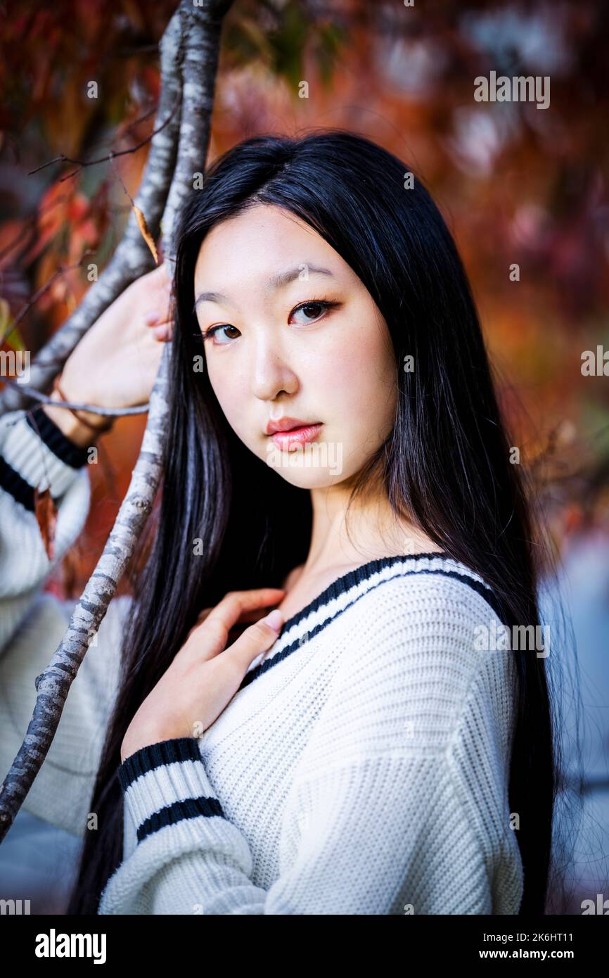 Fall Colors | Portrait of a Slender Asian Teen Female Standing Under a ...