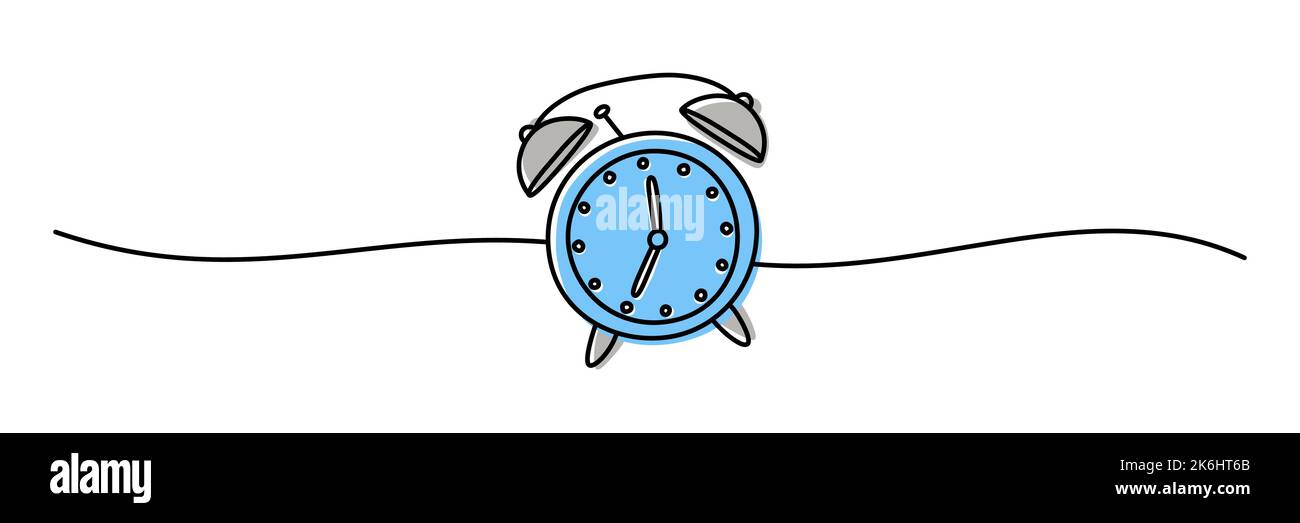 Alarm clock banner hand drawn with thin line isolated on white ...
