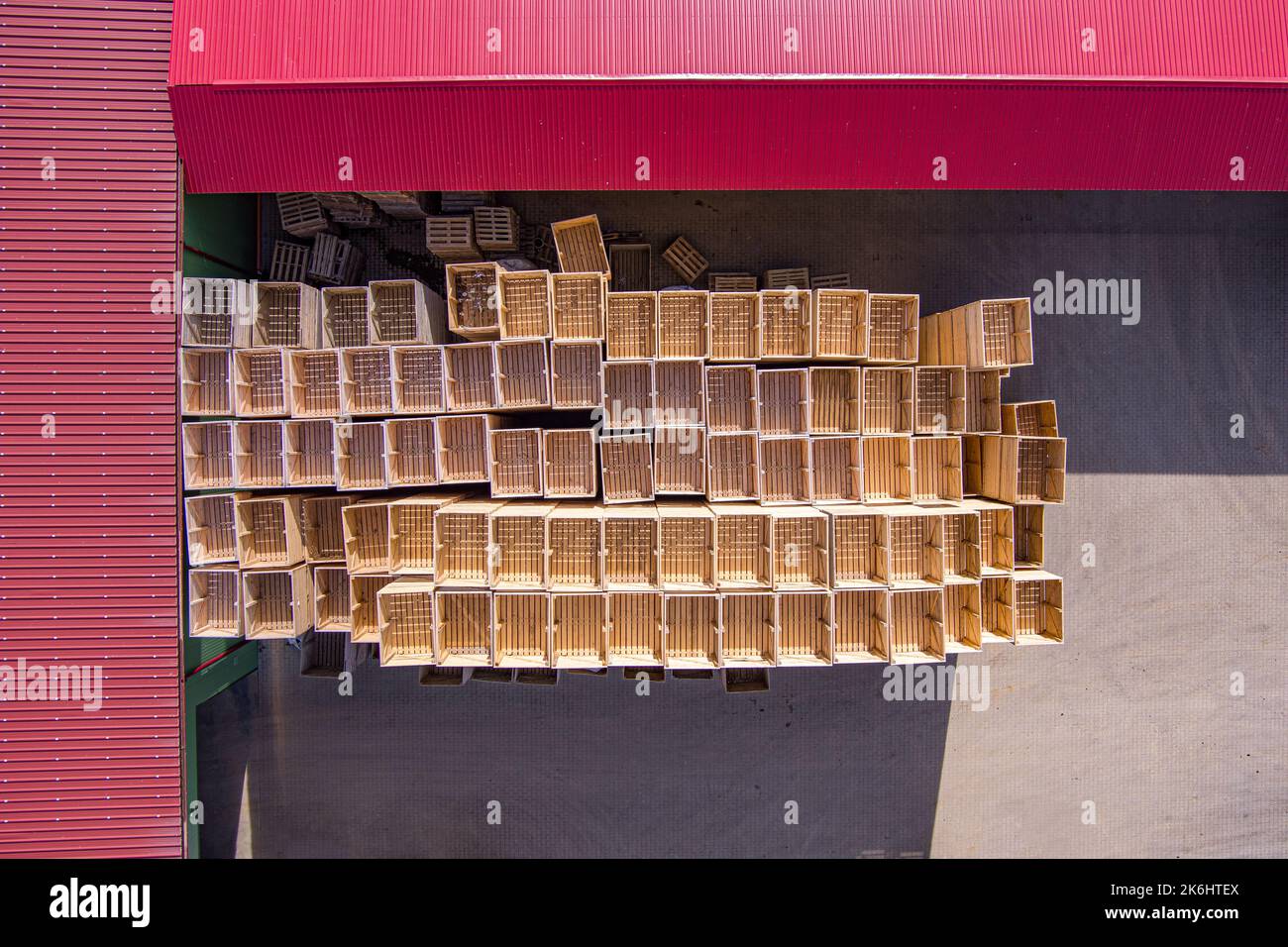 Aerial view of boxes for potatoes storage in farm Stock Photo - Alamy