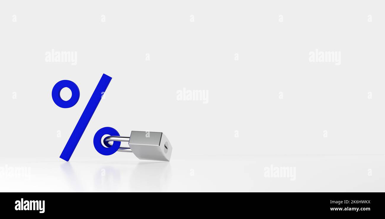 Blue percentage symbol icon with lock on white background. Concept for ...