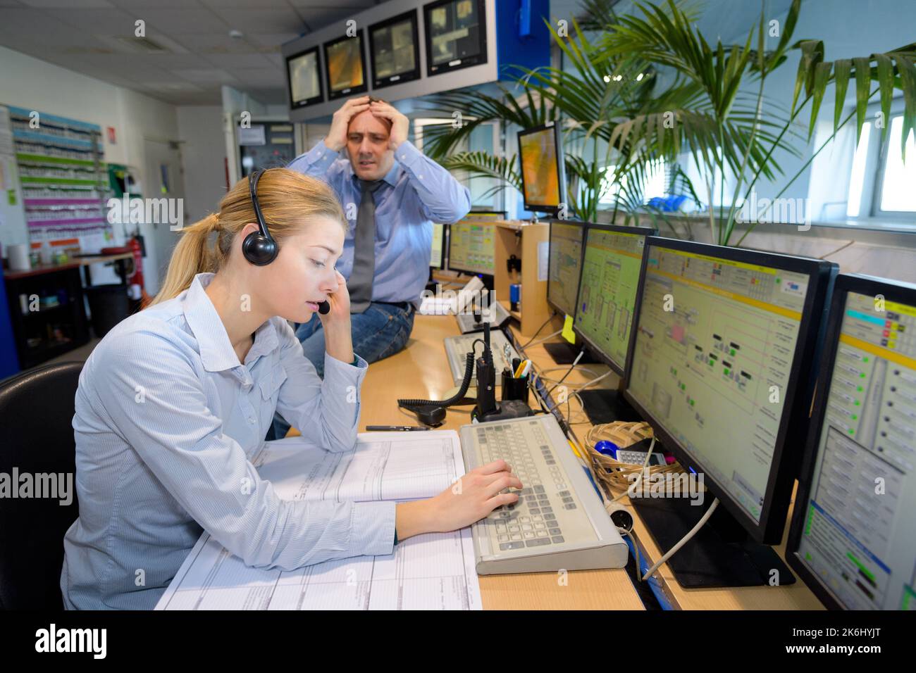 female customer service working in call center Stock Photo - Alamy