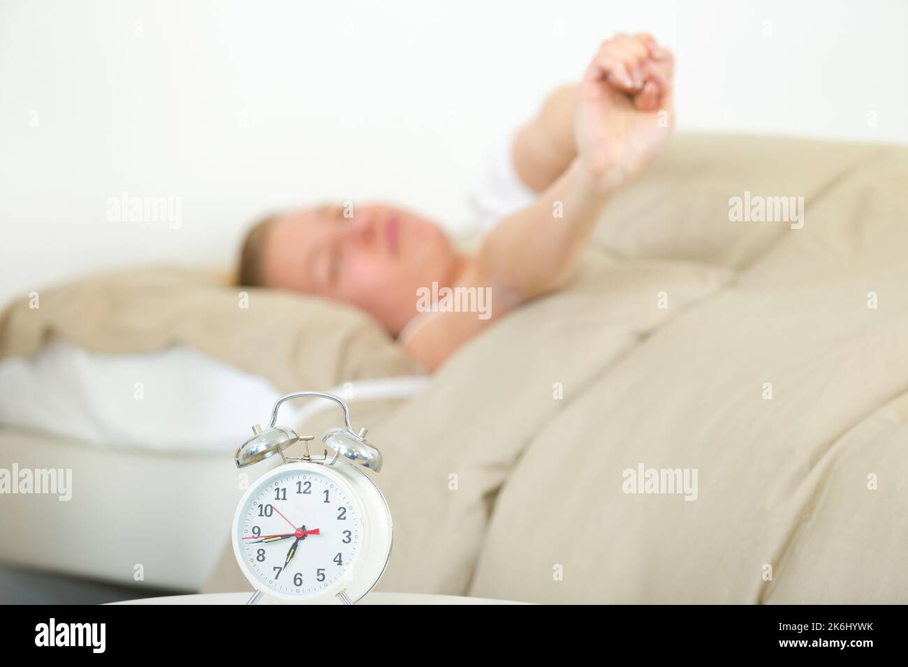 beautiful young girl waking up after a night sleep Stock Photo - Alamy