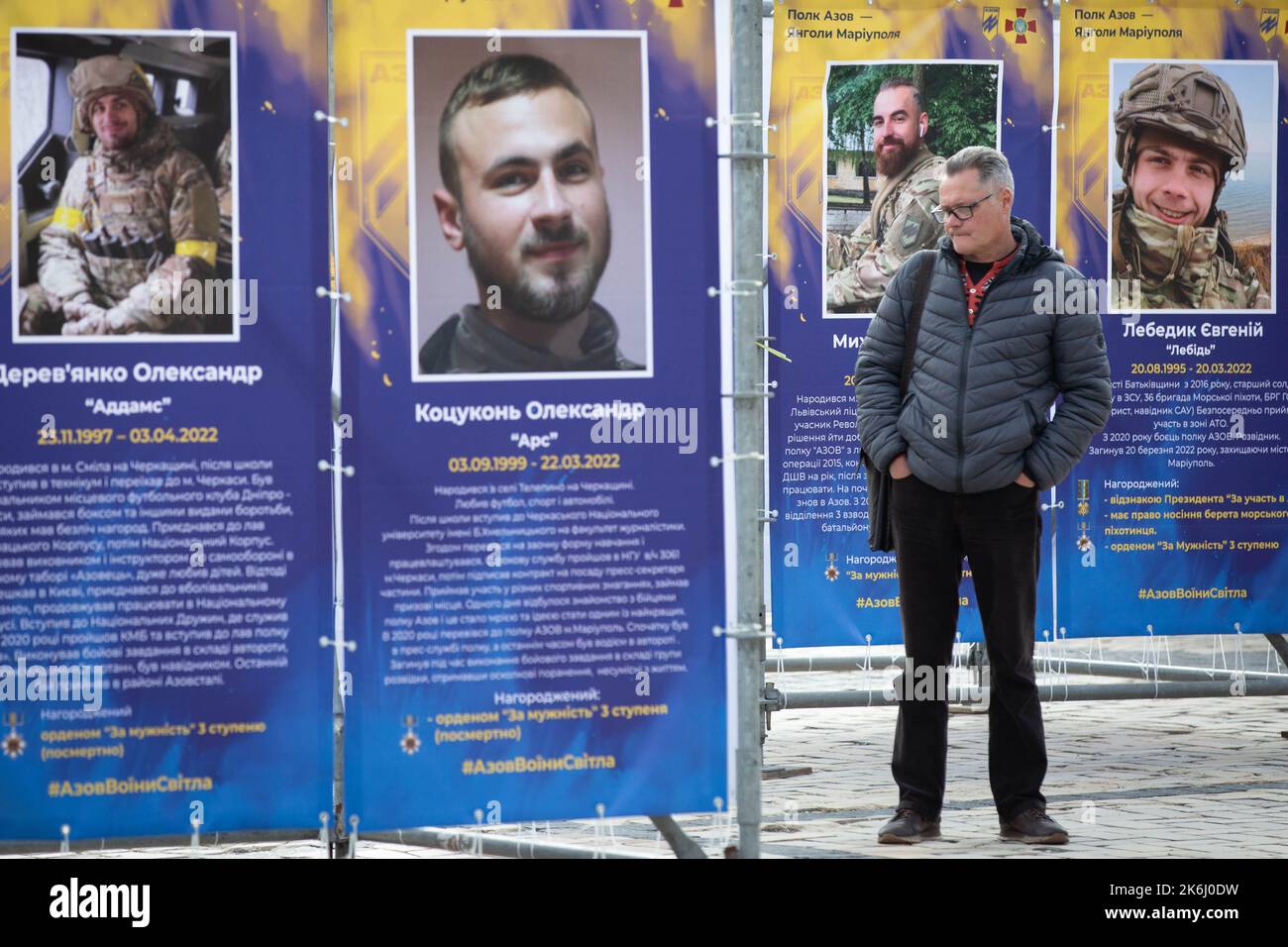 A man visits the street exhibition 'Azov Regiment - Angels of Mariupol ...