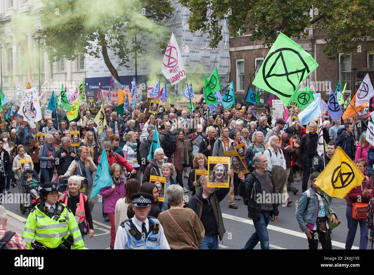 London, UK, 14 October 2022: Extinction Rebellion march down Whitehall ...