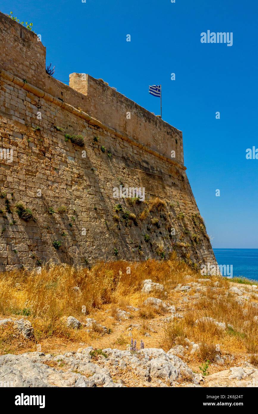 Stone walls outside the Fortezza fortress in Rethymnon Crete Greece ...