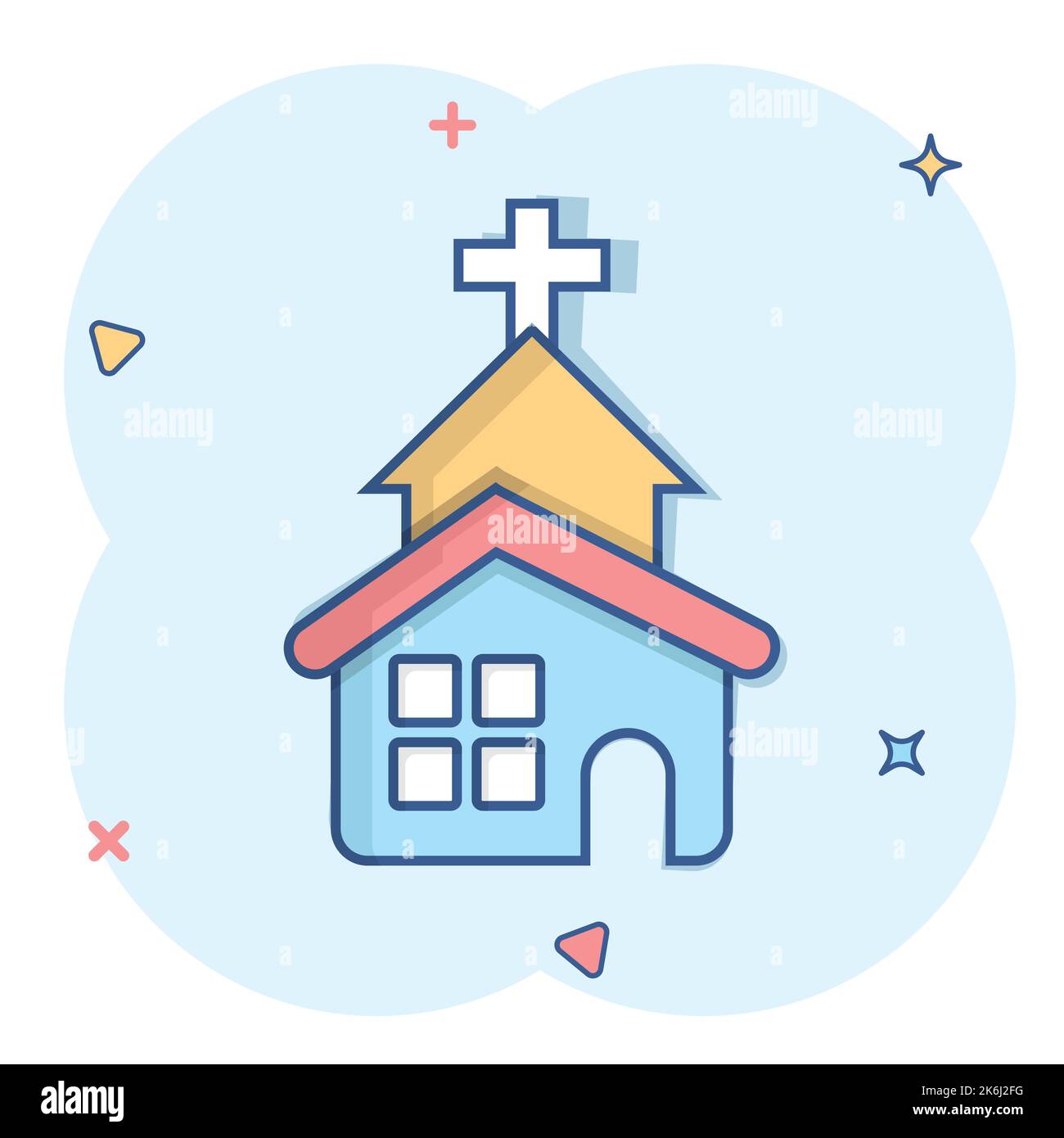 Church icon in comic style. Chapel vector cartoon illustration on white ...
