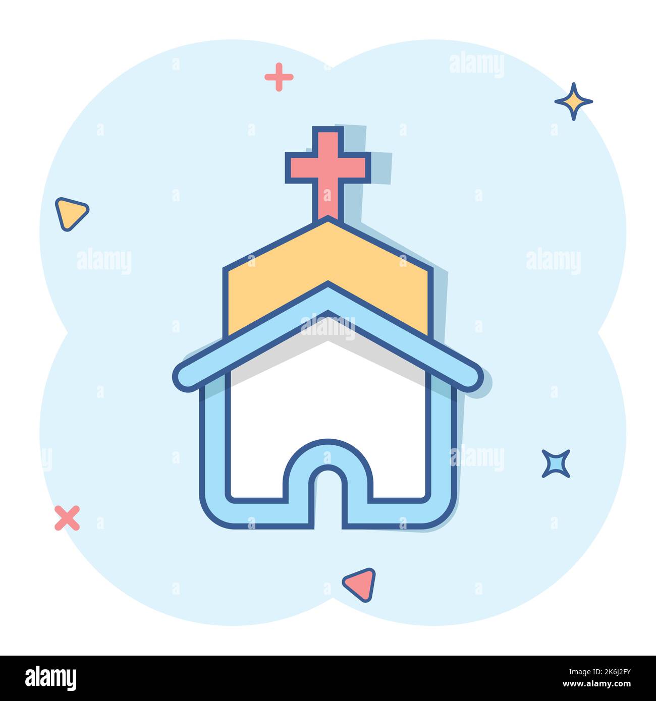 Church icon in comic style. Chapel vector cartoon illustration on white ...