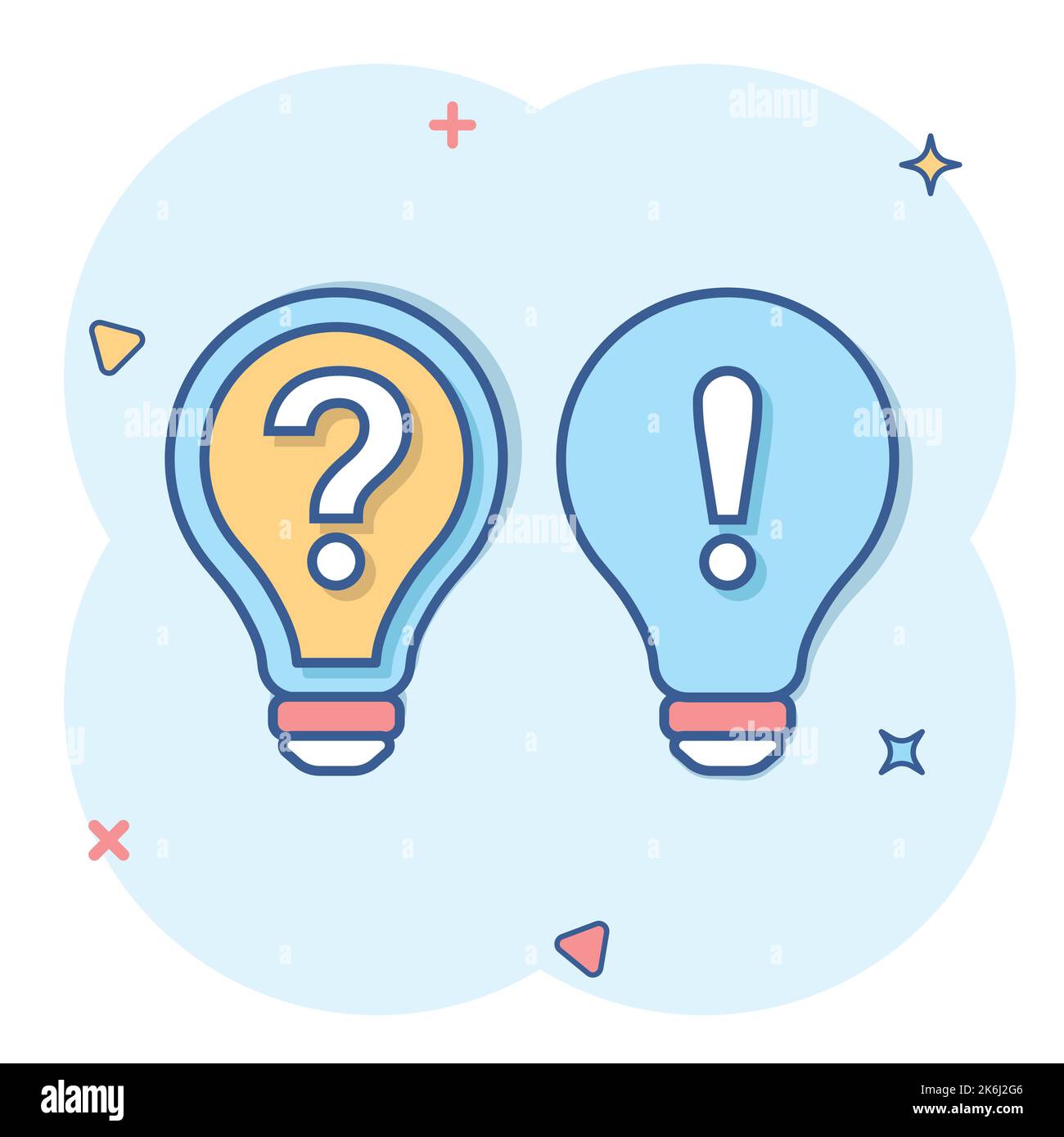 Problem solution icon in comic style. Light bulb idea vector cartoon ...