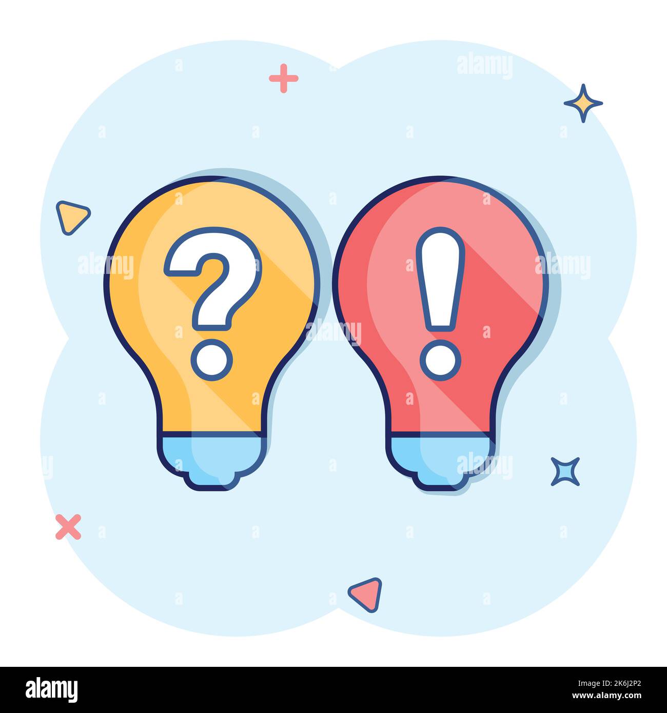 Problem solution icon in comic style. Light bulb idea vector cartoon ...