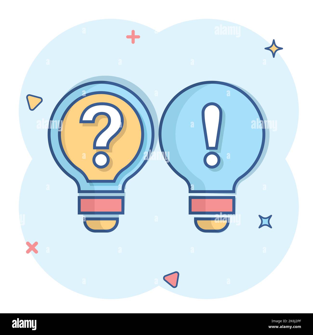 Problem solution icon in comic style. Light bulb idea vector cartoon ...