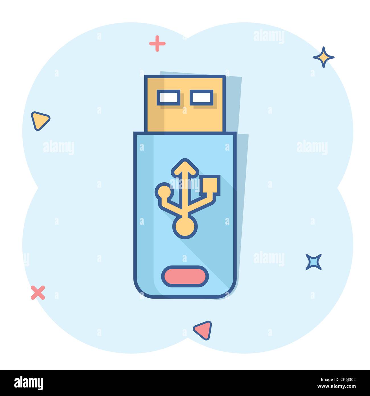Usb drive icon in comic style. Flash disk vector cartoon illustration ...