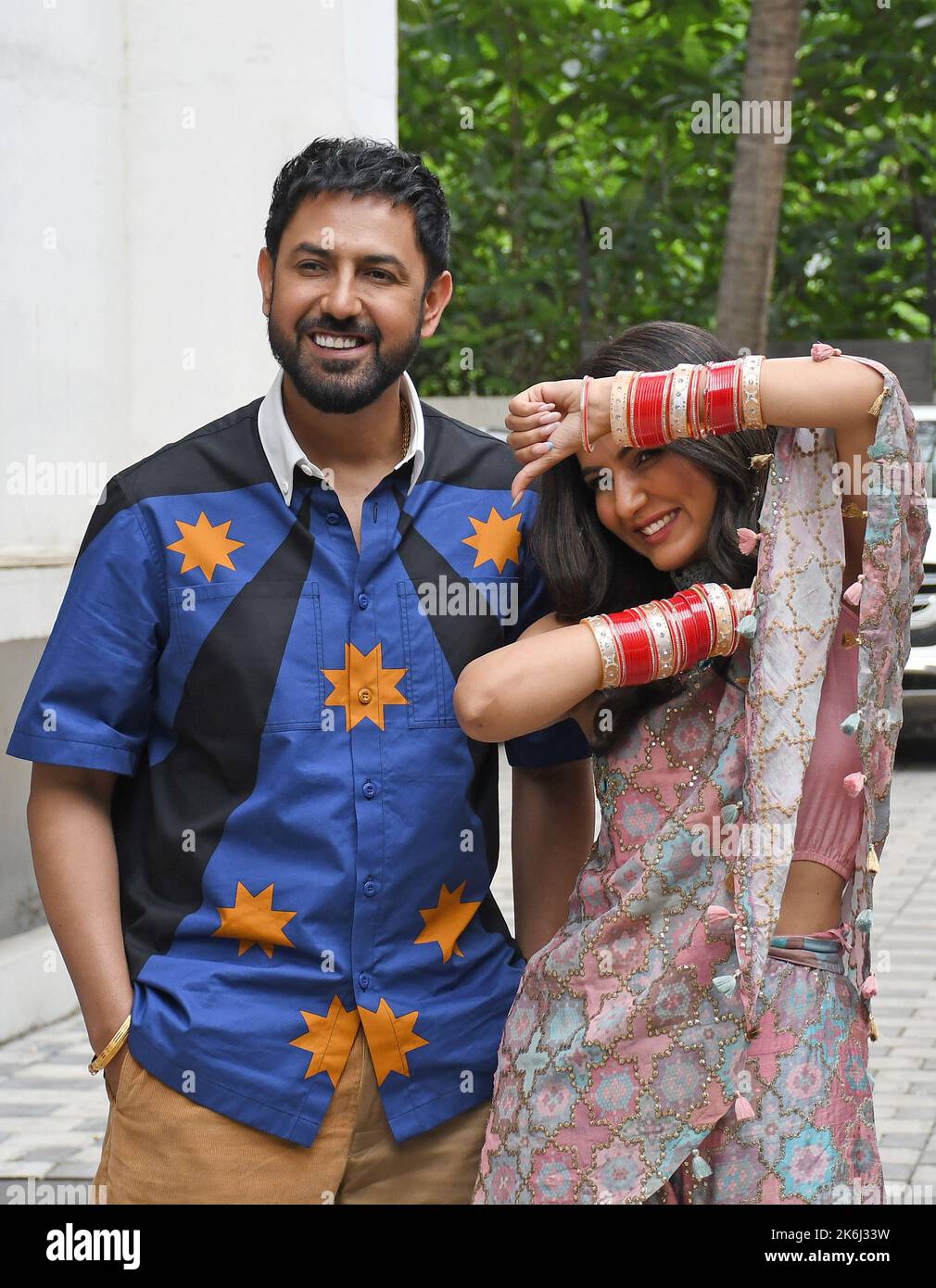 L-R Indian film actors Gippy Grewal and Jasmin Bhasin pose for a photo ...