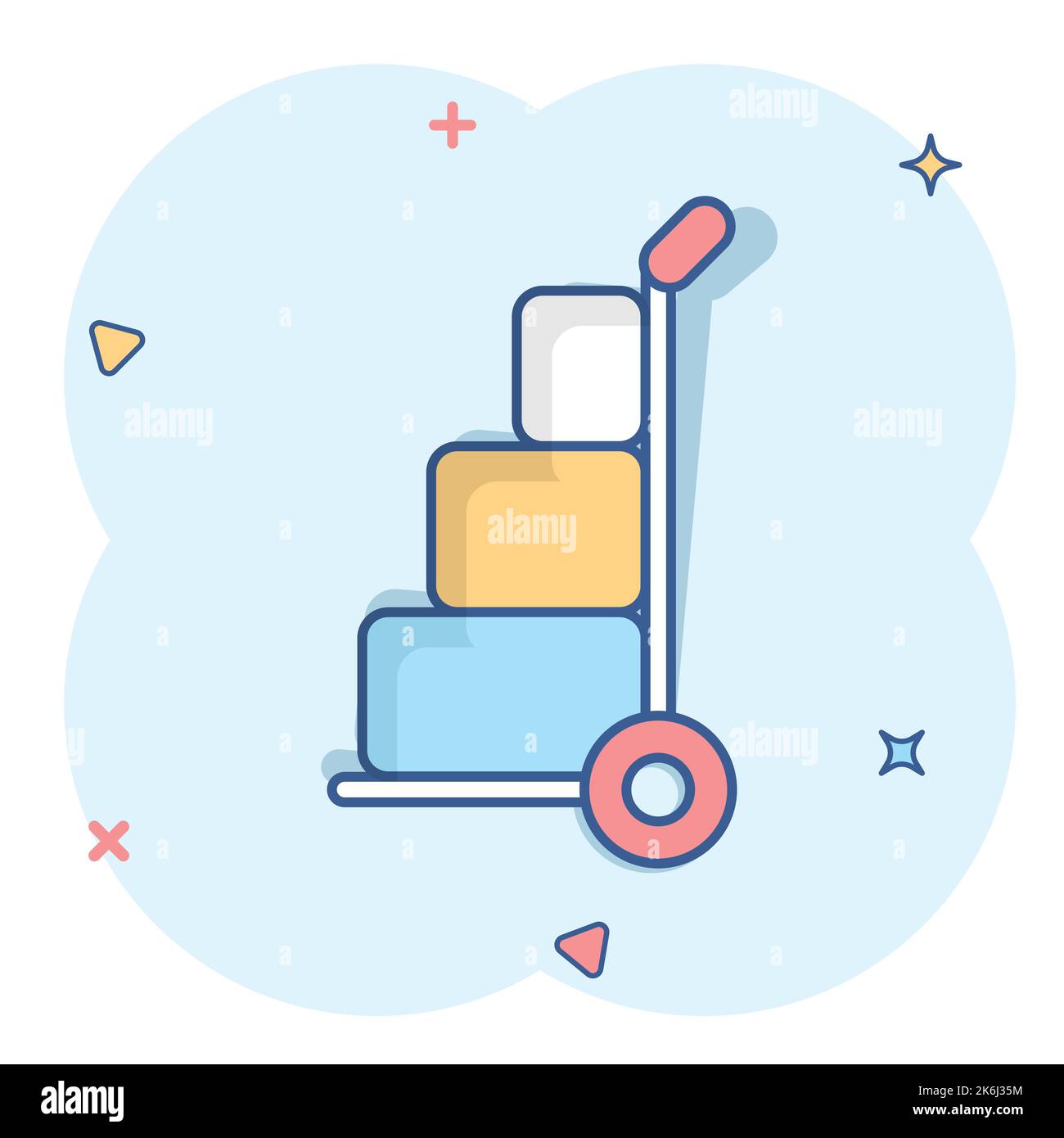 Cargo trolley icon in comic style. Delivery box cartoon vector ...