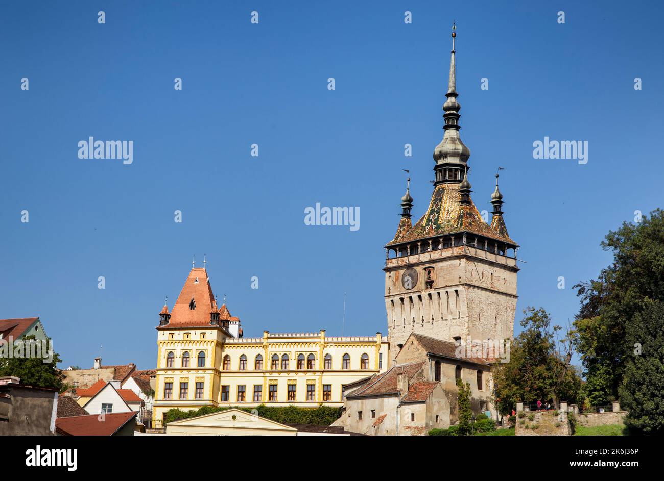 SIGHISOARA, MURES, ROMANIA - AUGUST 08, 2018: View of the Clock Tower ...