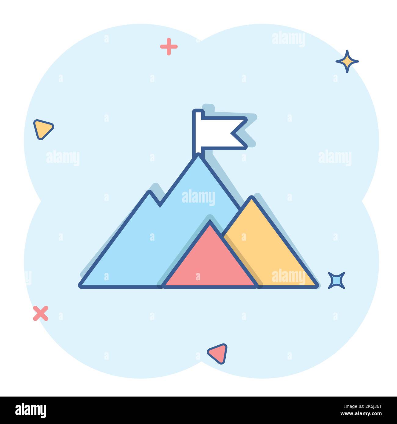 Mission champion icon in comic style. Mountain cartoon vector ...